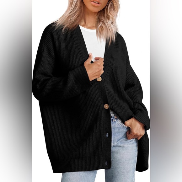 Boutique | Sweaters | New Oversized Black Button Up Cardigan | Poshmark